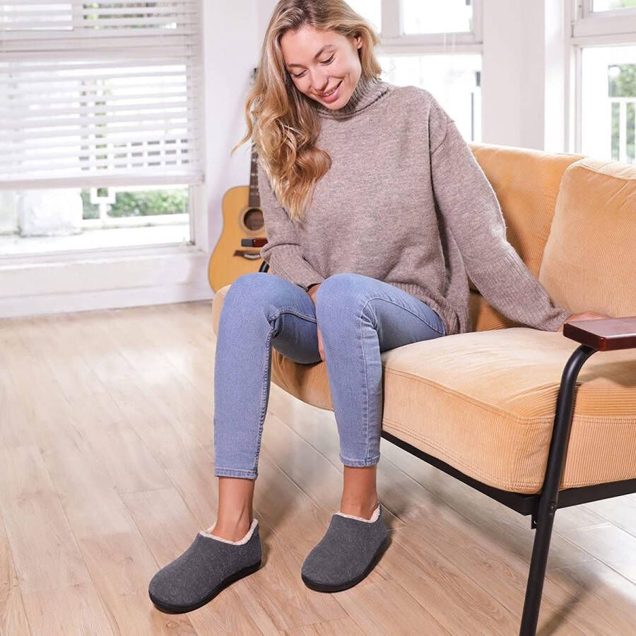 Comfeet Pantoffels Dames Sloffen Grijs Anti-slip - Schoenen.nl