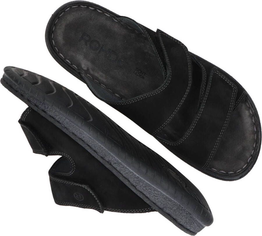 Rohde Slipper Heren Leder Zwart Klittenband 6241 - Schoenen.nl