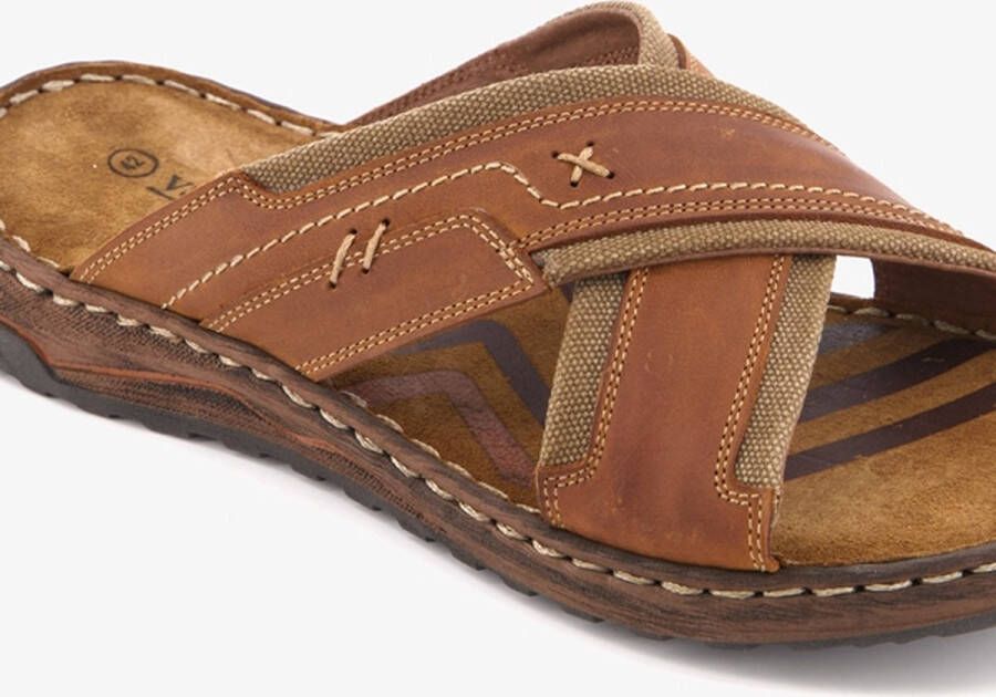 Van Beers leren heren slippers Cognac - Schoenen.nl