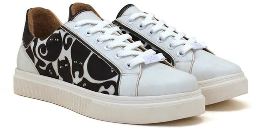 GOBY Dames Sneakers Kattengezichten Print Vegan Leer Handgemaakt ...