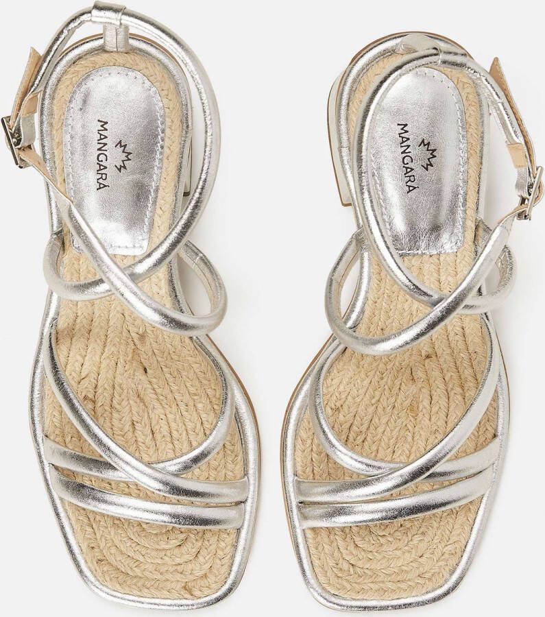 Mangará Bromélia damessandalen van leer blokhak van zilver - Schoenen.nl