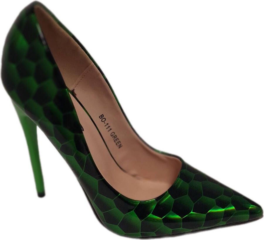 Mulanka -PUMP-GREEN PRINT-NAALDHAK - Schoenen.nl