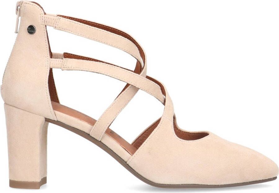 No Stress Dames Beige suède pumps met bandjes - Schoenen.nl