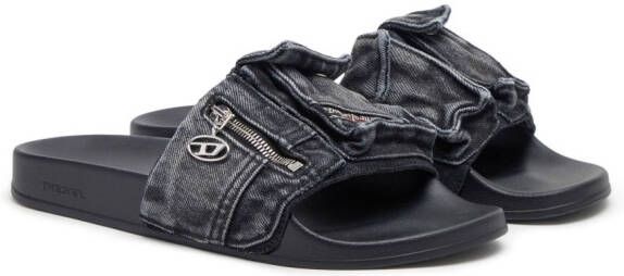 Diesel Sa-Mayemi PK denim slippers Zwart - Schoenen.nl