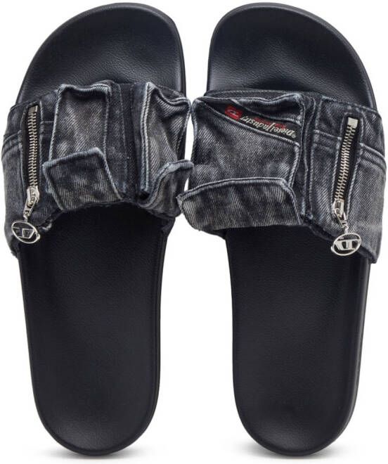 Diesel Sa-Mayemi PK denim slippers Zwart - Schoenen.nl