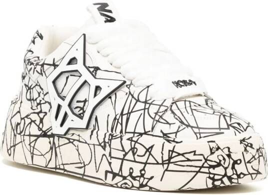 NAKED WOLFE Kosa Scribble sneakers met graffiti-print Wit - Schoenen.nl