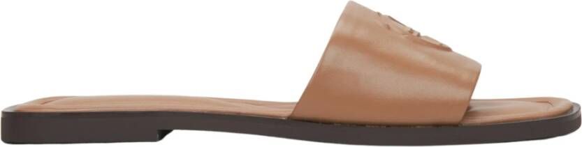 Estro Bruine leren slippers - Schoenen.nl