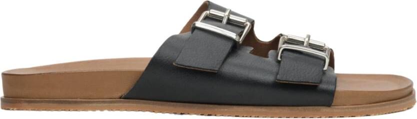 Estro Zwarte leren slippers - Schoenen.nl