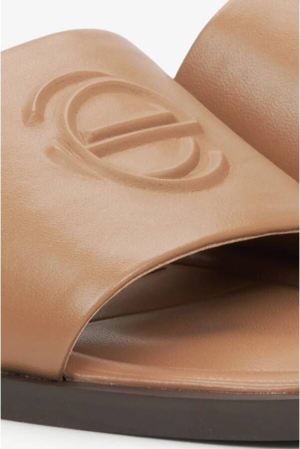 Estro Bruine leren slippers - Schoenen.nl