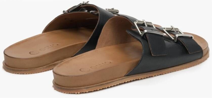 Estro Zwarte leren slippers - Schoenen.nl
