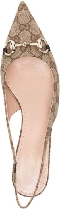 Gucci Handtekening Horsebit Beige Bruin Slingback Hakken Beige Dames ...