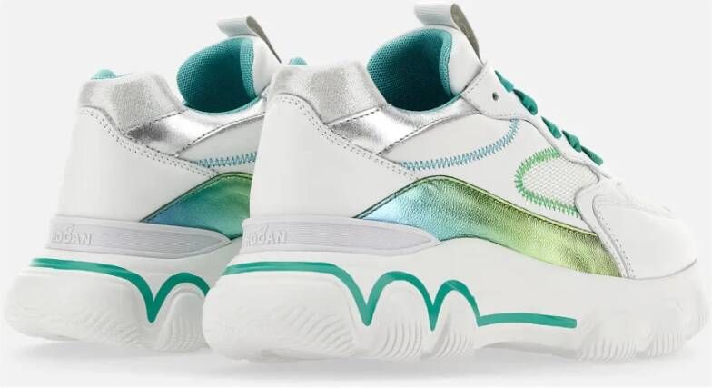 Hogan Witte Zilveren Leren Hyperactive Sneakers White Dames - Schoenen.nl