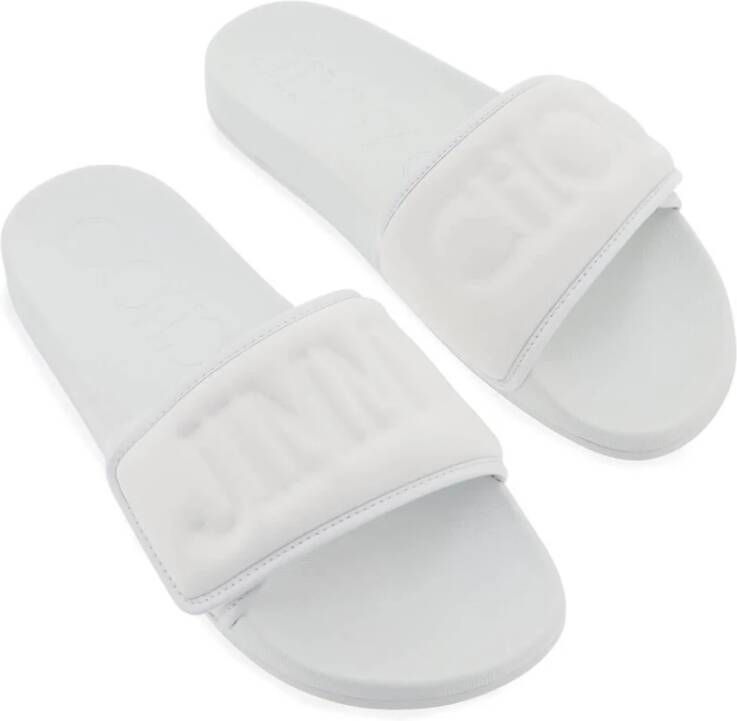 Jimmy Choo Fitz Slides met Lycra Logo Band White - Schoenen.nl