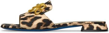 Loriblu Muiltjes van luipaardprint stof met gouden logoplaat - Schoenen.nl