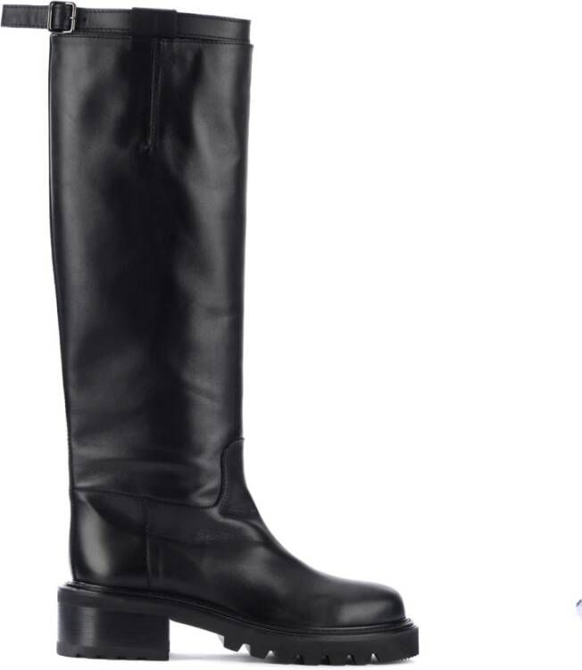 Via Roma 15 Zwarte leren Hoge Laarzen met band Black Dames - Schoenen.nl