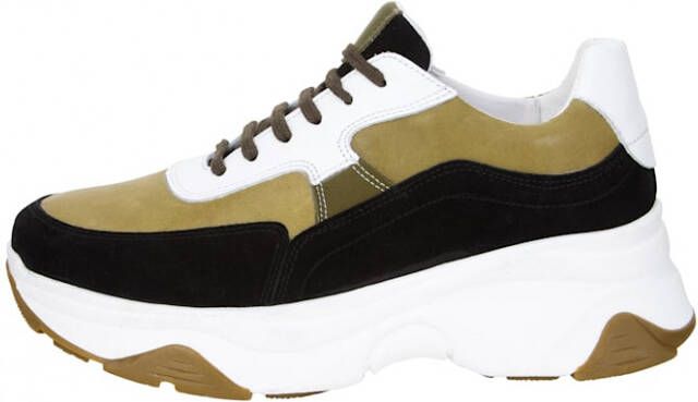 WENZ Sneaker van een mooie leermix Zwart Olijf Kaki Wit - Schoenen.nl