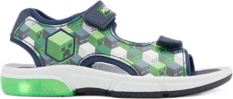 Minecraft sandalen met lichtjes groen blauw - Schoenen.nl